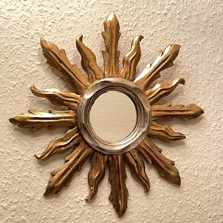 Petite German Starburst Sunburst Gilded and Silver Wood Mirror, circa ...