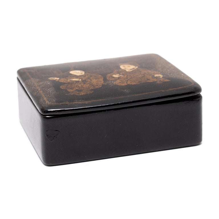 Petite Gilt Black Lacquer Box For Sale at 1stDibs