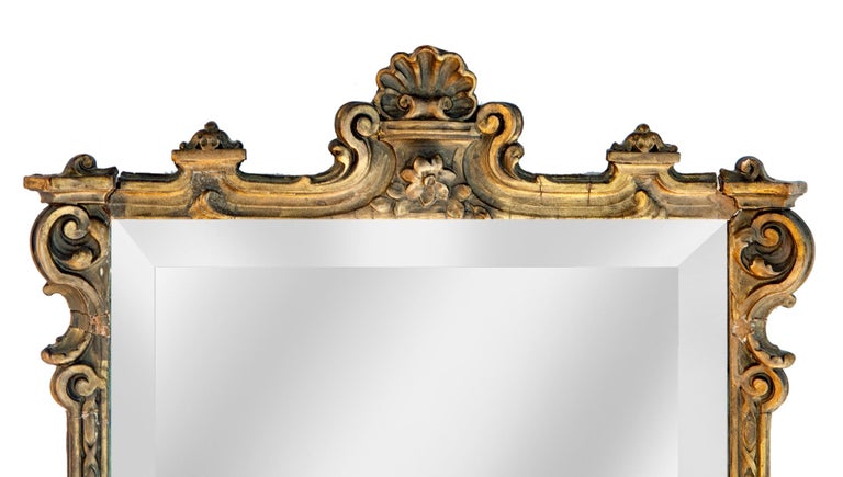 Petite Gilt Hand Carved European Beveled Mirror For Sale at 1stDibs