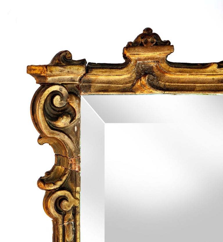 Petite Gilt Hand Carved European Beveled Mirror For Sale at 1stDibs