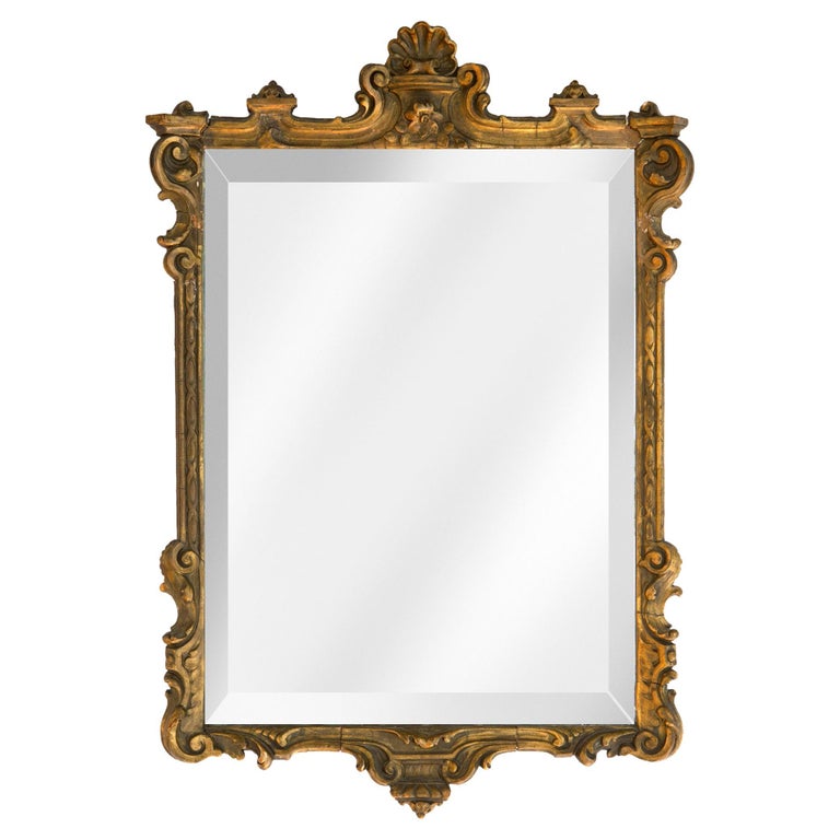 Petite Gilt Hand Carved European Beveled Mirror For Sale at 1stDibs