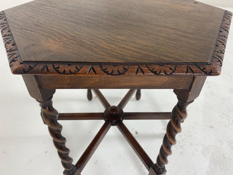 Petite Hexagonal Carved Oak Barley Twist Table, Scotland 1920, H654 For ...