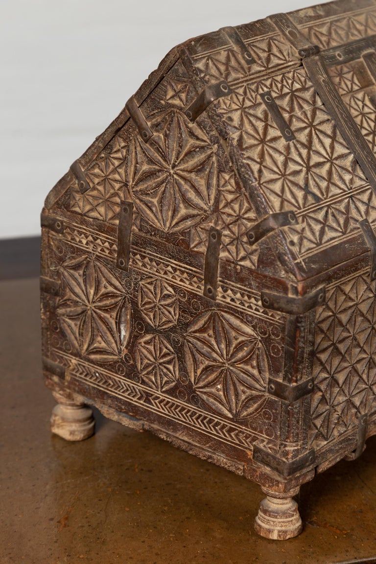 Petite Indian 19th Century House-Shaped Money Box with Carved Geometric ...