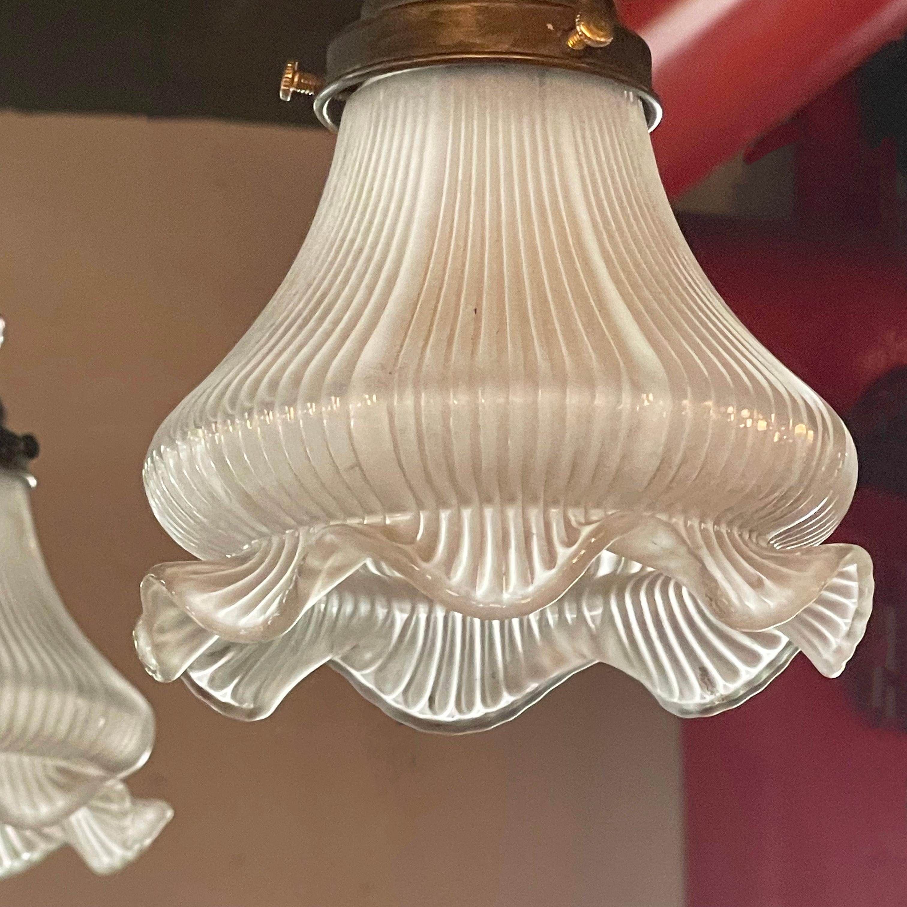 Petite Industrial Ruffled Ribbed Frosted Glass Pendant Lights at 1stDibs
