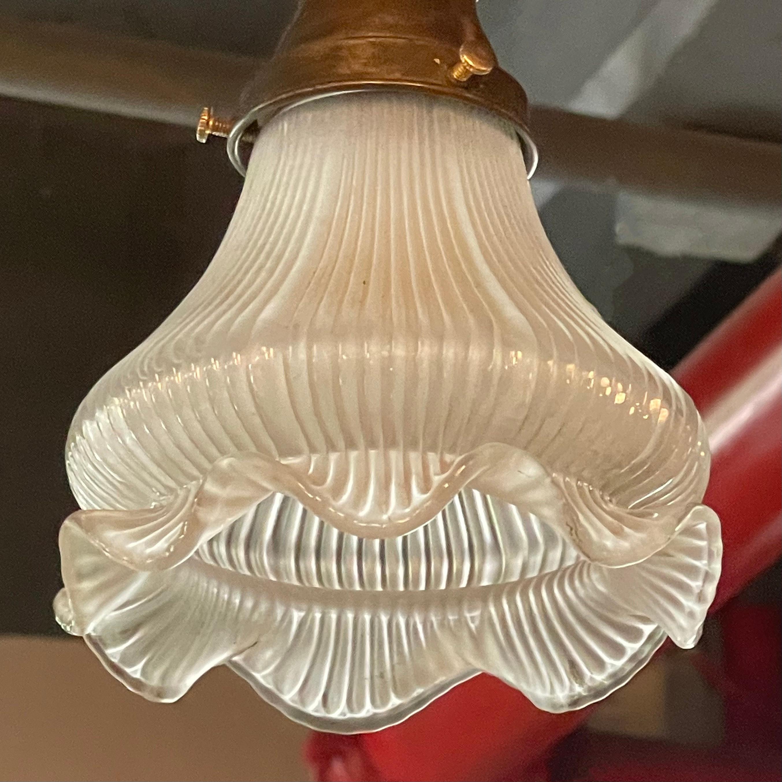 Petite Industrial Ruffled Ribbed Frosted Glass Pendant Lights at 1stDibs
