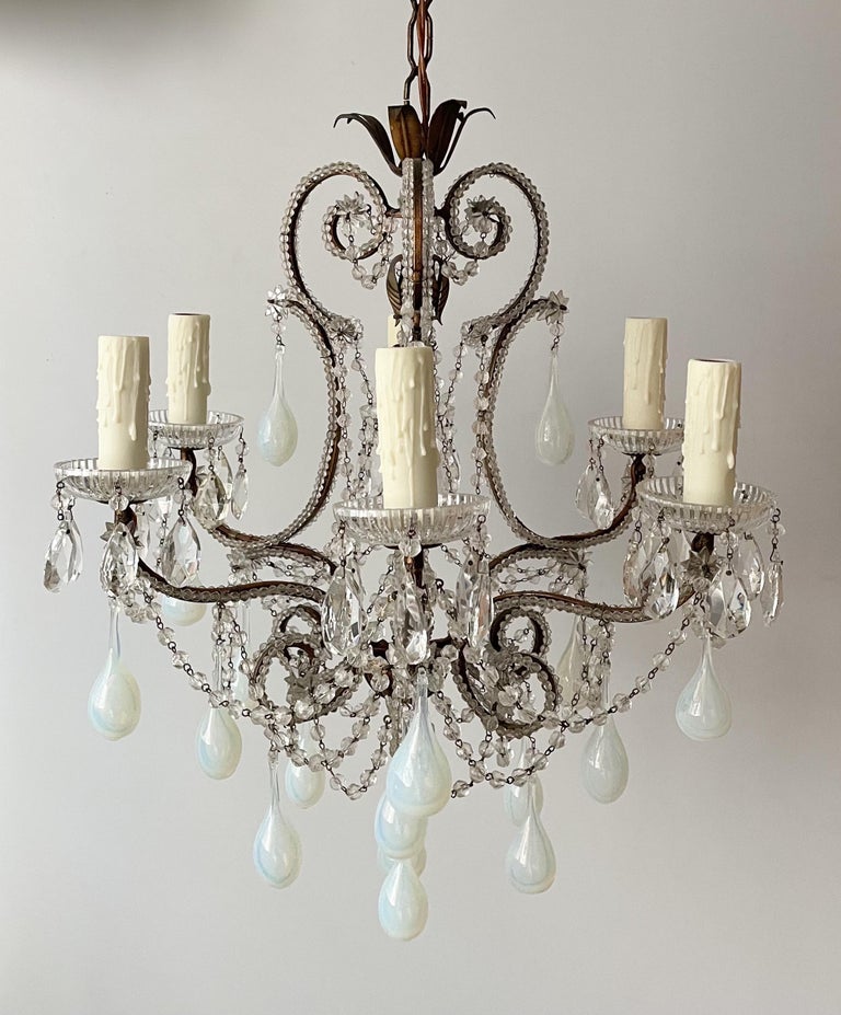 Petite Italian Opaline Crystal Beaded Chandelier For Sale at 1stDibs ...