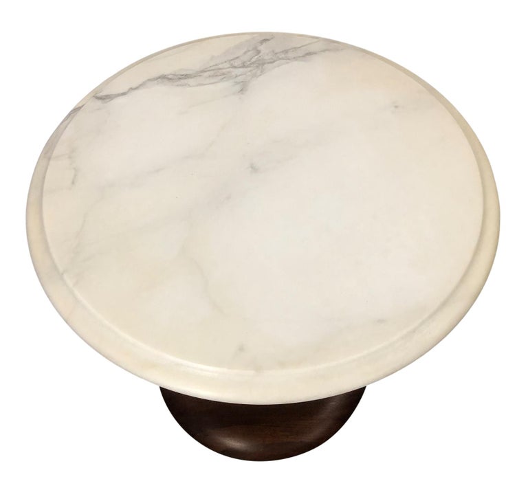 Petite Midcentury Round Carrara Marble Top Side Table Style of Nanna Ditzel at 1stDibs