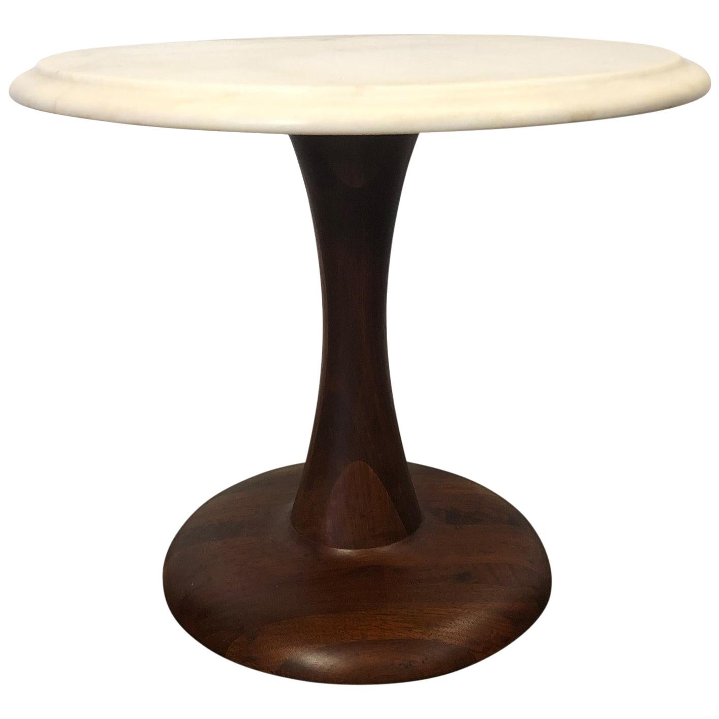 Petite Midcentury Round Carrara Marble Top Side Table Style of Nanna Ditzel at 1stDibs