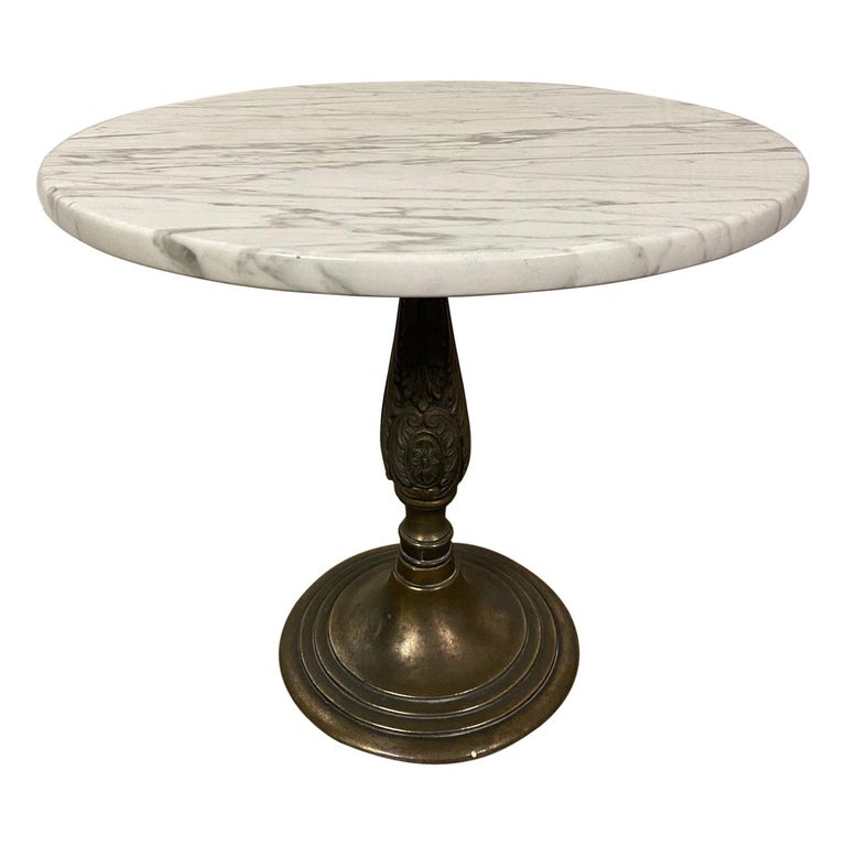 Petite Round Marble Top Pedestal Table at 1stDibs