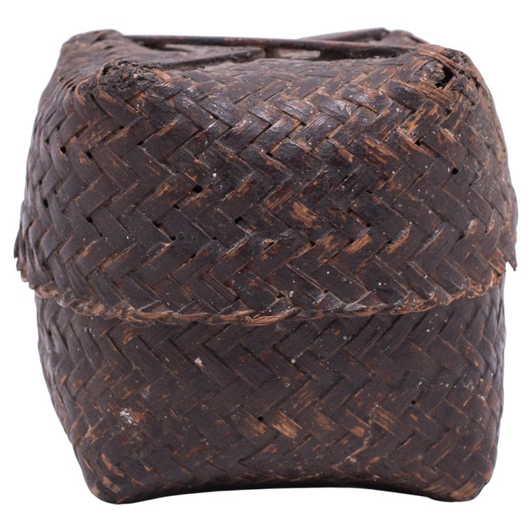 Petite Southeast Asian Square Woven Box For Sale at 1stDibs