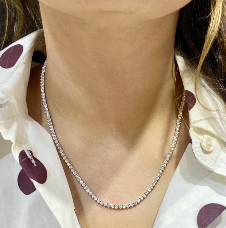Petite Straight Line Diamond Necklace in White Gold For Sale at 1stDibs