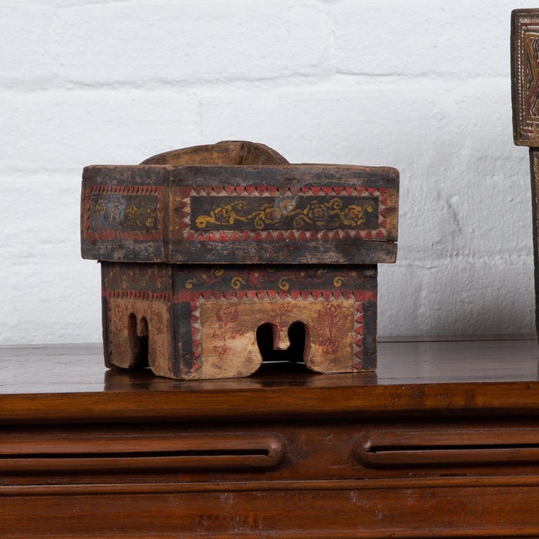 Petite Thai Rustic Betel Nut Box with Weathered Patina and Painted ...