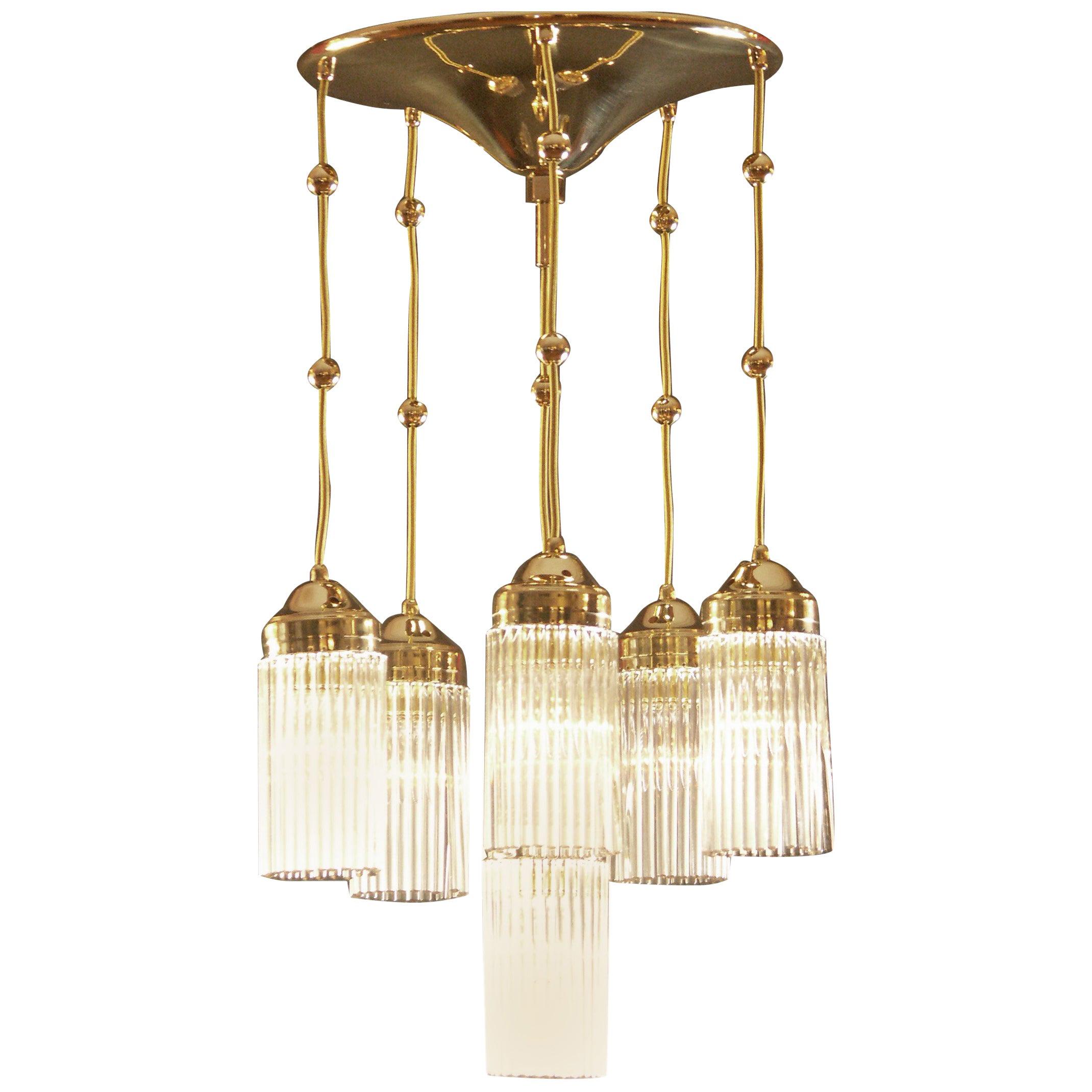 Art Nouveau Chandelier with Three Glass Shades at 1stDibs