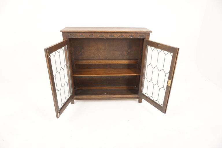 Petite Vintage Oak Leaded Glam Bookcase Display Cabinet, Scotland 1930 ...