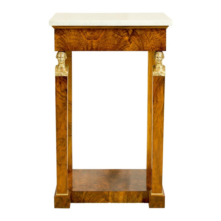 Petite Walnut French Empire Console with Marble Top and Bronze ...