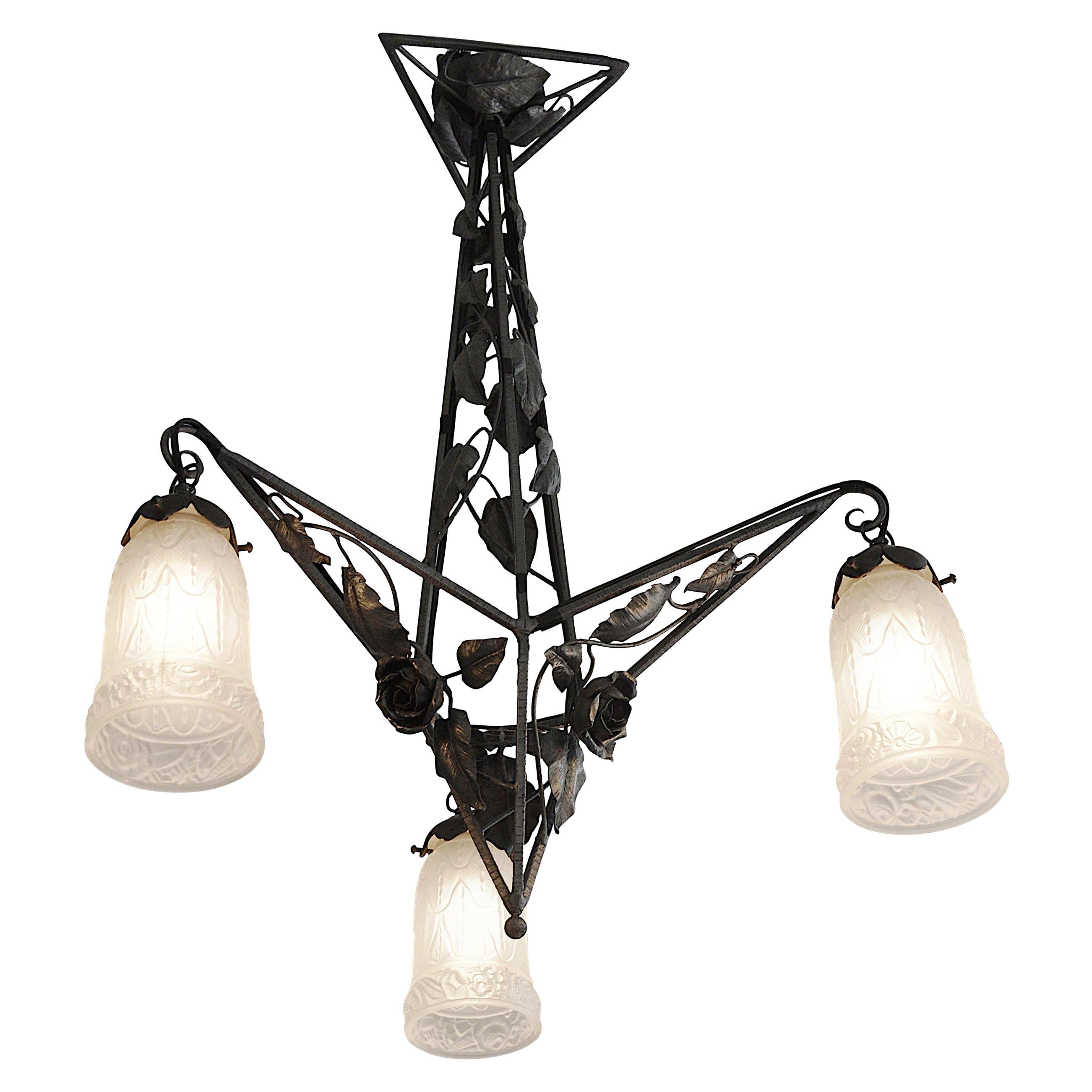 French Art Deco Verdigris Wrought Iron Entryway or Outdoor Lighting ...