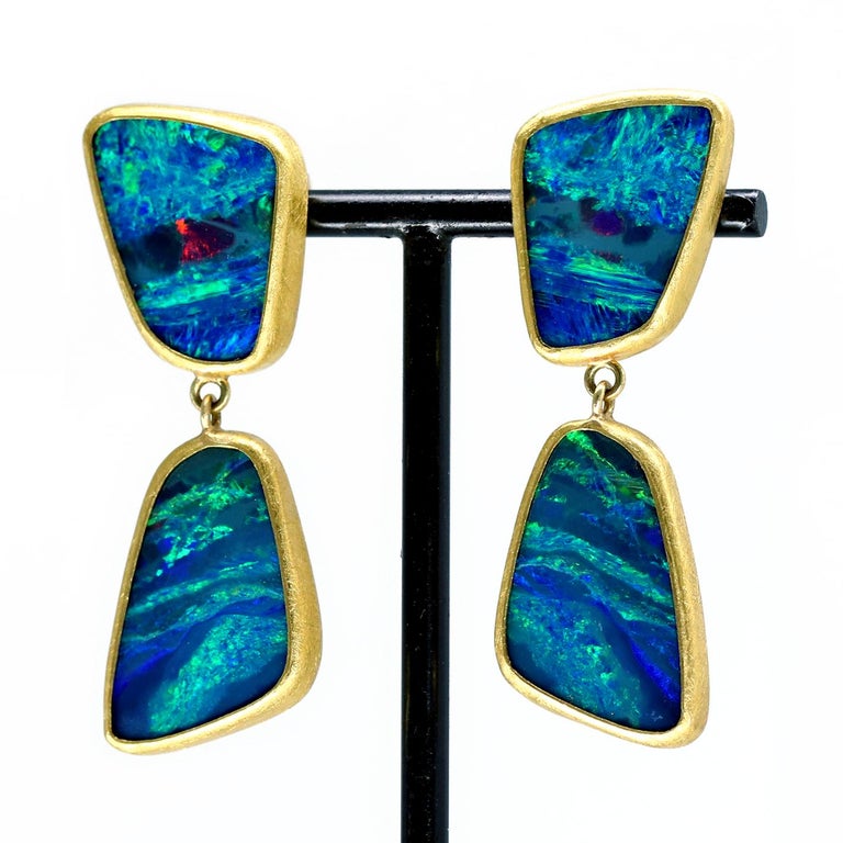 Petra Class Vivid Blue Electric Australian Opal Doublet Gold Drop ...
