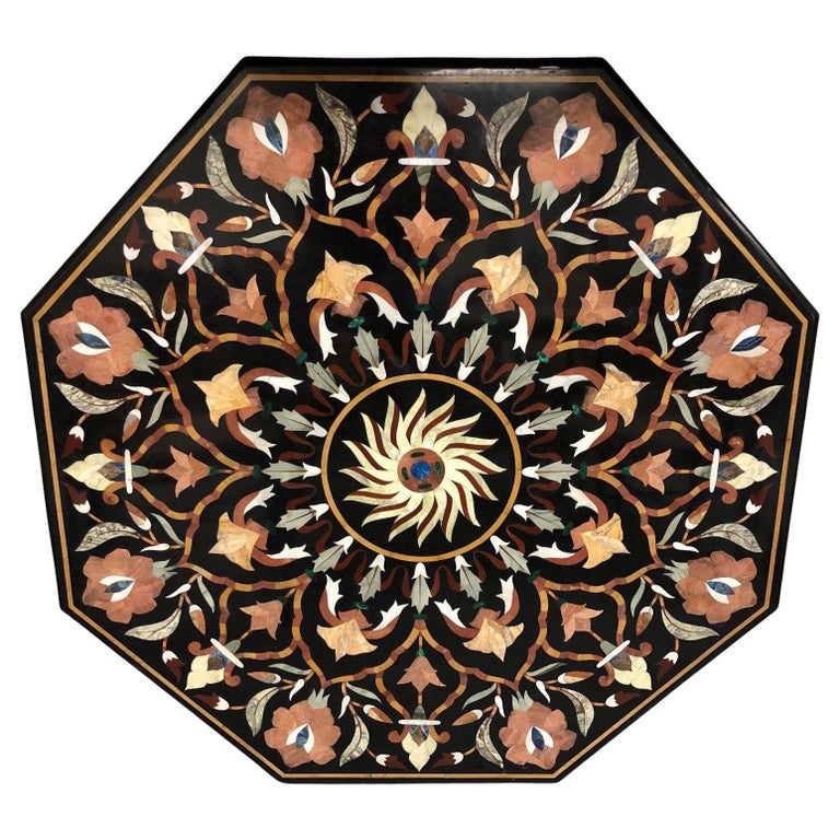 Petra Dura Mosaic Octagon Dining Table Top Marble with Semi-Precious ...