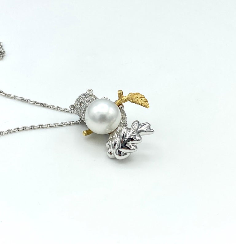 Petronilla 18Kt Gold Animal Stoat White Diamond SouthSea Pearl Pendant ...