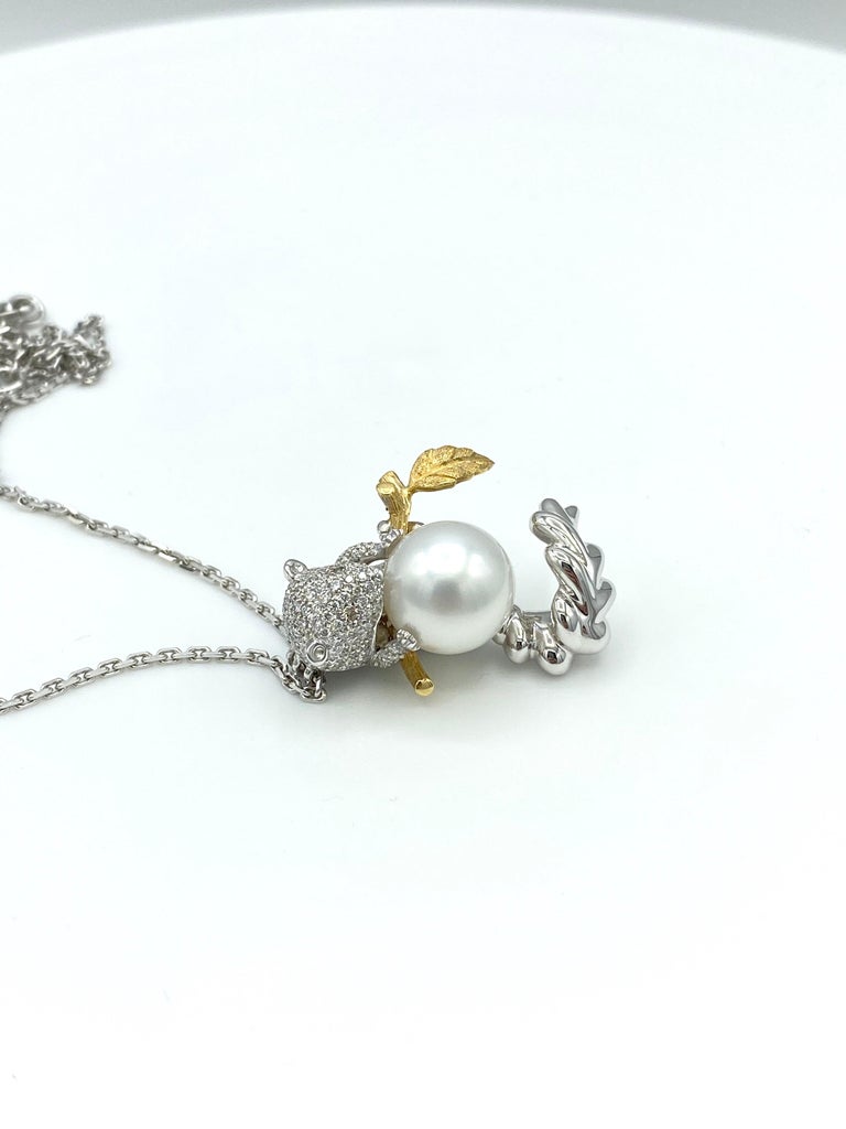Petronilla 18Kt Gold Animal Stoat White Diamond SouthSea Pearl Pendant ...