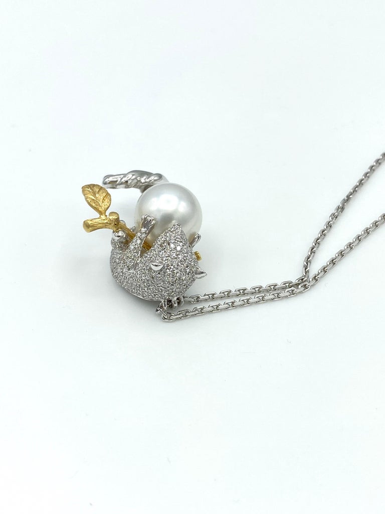 Petronilla 18Kt Gold Animal Stoat White Diamond SouthSea Pearl Pendant ...