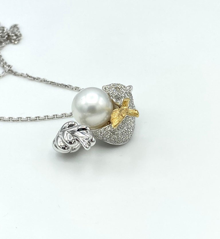 Petronilla 18Kt Gold Animal Stoat White Diamond SouthSea Pearl Pendant ...