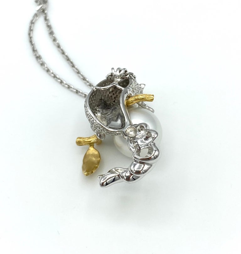 Petronilla 18Kt Gold Animal Stoat White Diamond SouthSea Pearl Pendant ...