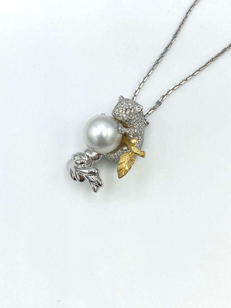 Petronilla 18Kt Gold Animal Stoat White Diamond SouthSea Pearl Pendant ...