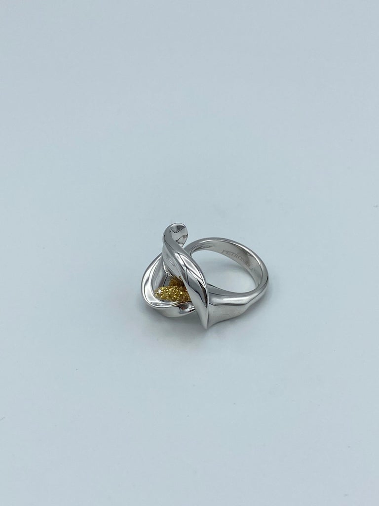 Petronilla Calla White Diamond Yellow Sapphire 18Kt Gold Ring Italian ...