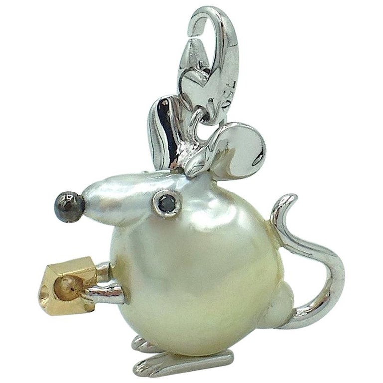 Diamond 18 Karat Gold Pear Mouse Pendant/Necklace or Charm Made in ...