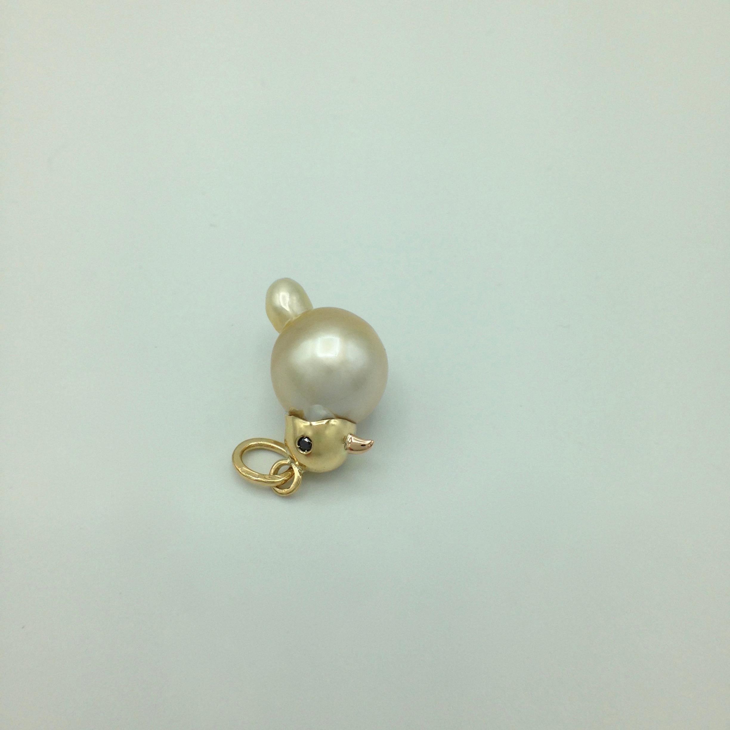 Diamond 18 Karat Gold Yellow Australian Pearl Dove Bird Pendant ...