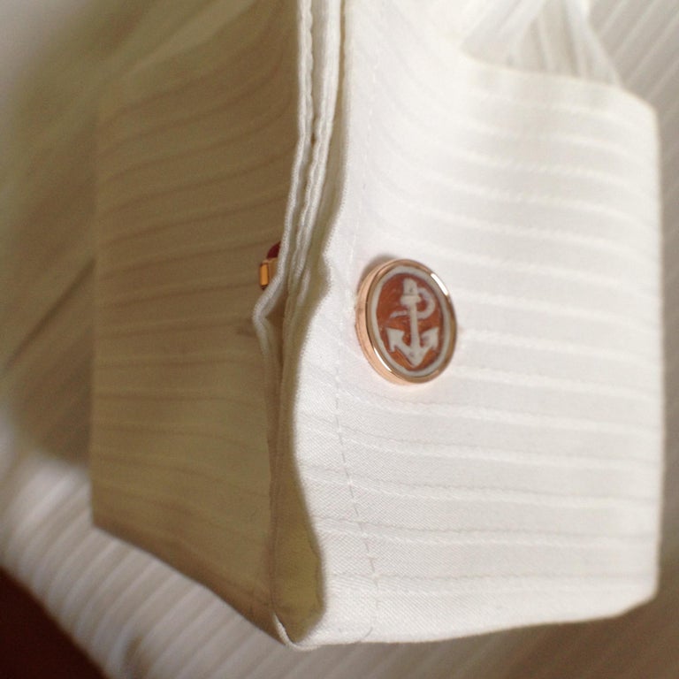 Petronilla Natural Red Coral 18Kt Red Gold Cufflinks Anchor Cameo Made ...