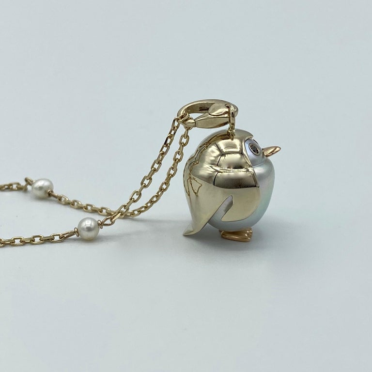 White 18 Karat Gold Australian Pearl Penguin Pendant Charm and Necklace ...