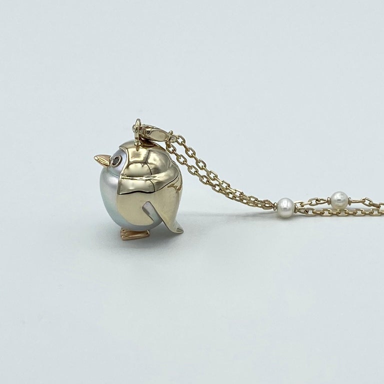 White 18 Karat Gold Australian Pearl Penguin Pendant Charm and Necklace ...