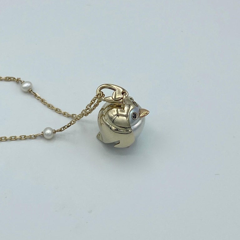 White 18 Karat Gold Australian Pearl Penguin Pendant Charm and Necklace ...