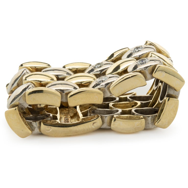 Petros and Takis 14 Karat Yellow and White Gold Diamond Mesh Band For ...