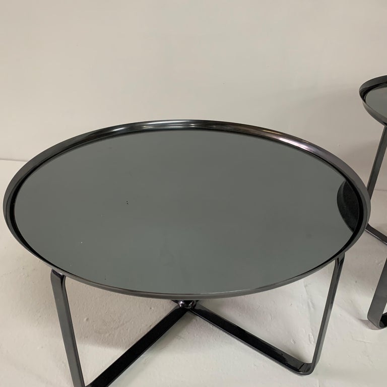 Pewter Finish Low Tiered Side Tables, Pair For Sale at 1stDibs