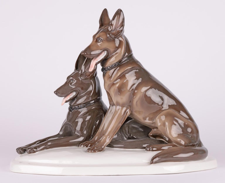 Pfeffer Gotha German Porcelain Two German Shepherd Dogs For Sale at 1stDibs