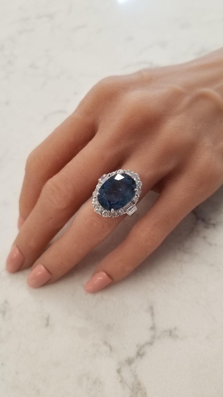 PGS Certified 14.37 Carat Oval Blue Sapphire and Diamond Cocktail Ring ...