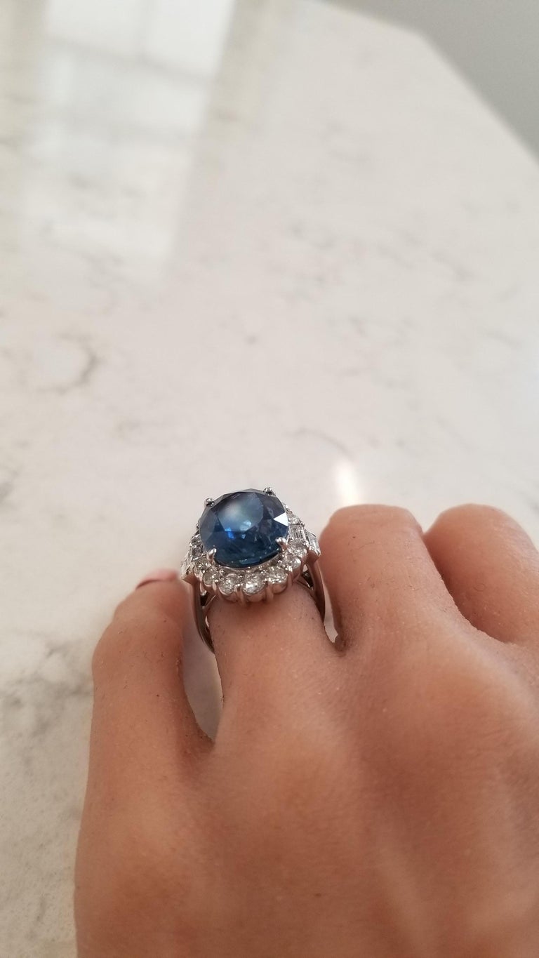 PGS Certified 14.37 Carat Oval Blue Sapphire and Diamond Cocktail Ring ...