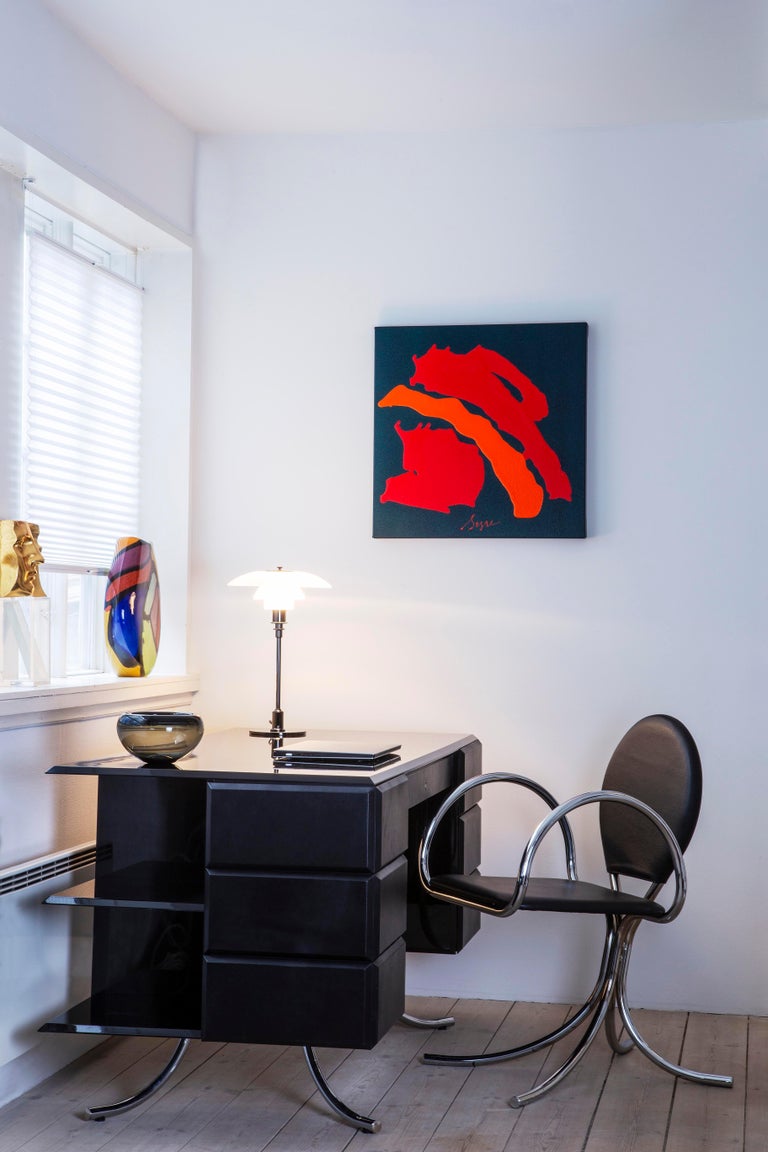 PH Armchair, Chrome, Leather Extreme Black For Sale at 1stDibs