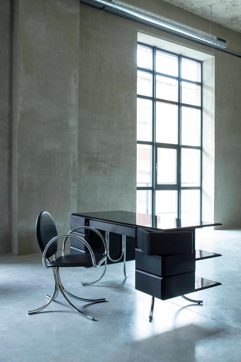 PH Armchair, Chrome, Leather Extreme Black For Sale at 1stDibs