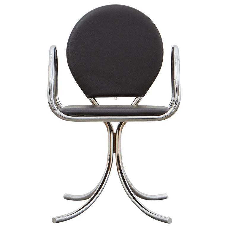PH Armchair, Chrome, Leather Extreme Black For Sale at 1stDibs