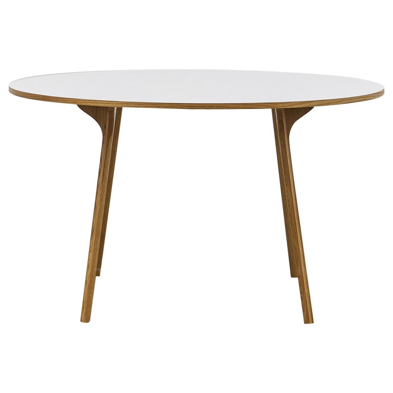 PH Circle Table, Natural Oak Wood Legs, Laminated Plate For Sale at 1stDibs