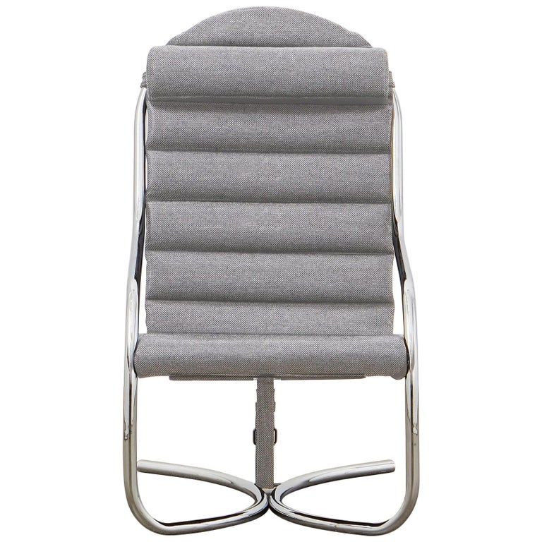 PH Lounge Chair, Chrome, Hallingdal Light Grey 126 For Sale at 1stDibs