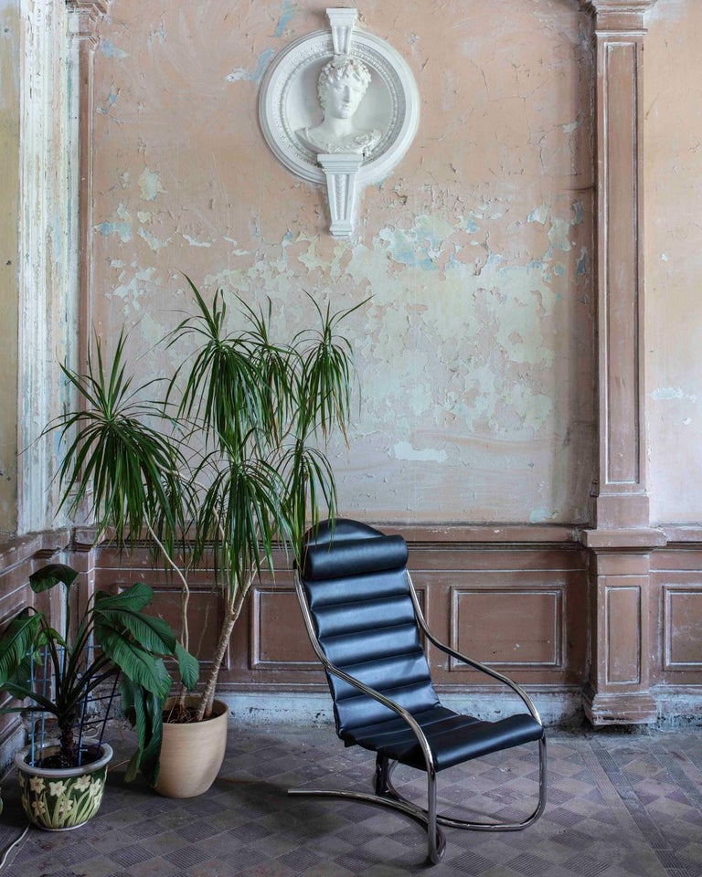 PH Lounge Chair, chrome, leather extreme black For Sale at 1stDibs ...