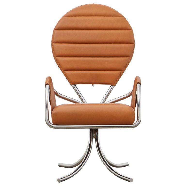 PH Pope Chair, Chrome, Leather Extreme Walnut For Sale at 1stDibs