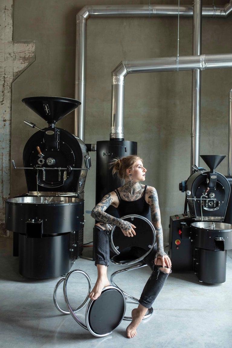 PH Snake Chair, chrome, black painted satin matt, wood seat/back ...