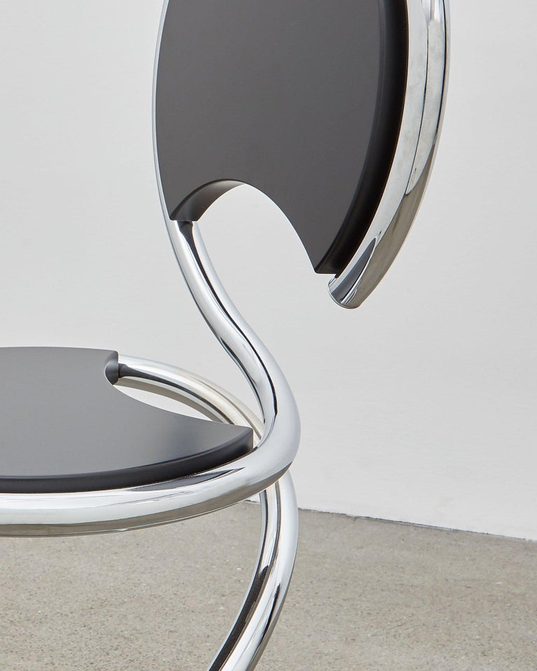 PH Snake Chair, chrome, black painted satin matt, wood seat/back ...