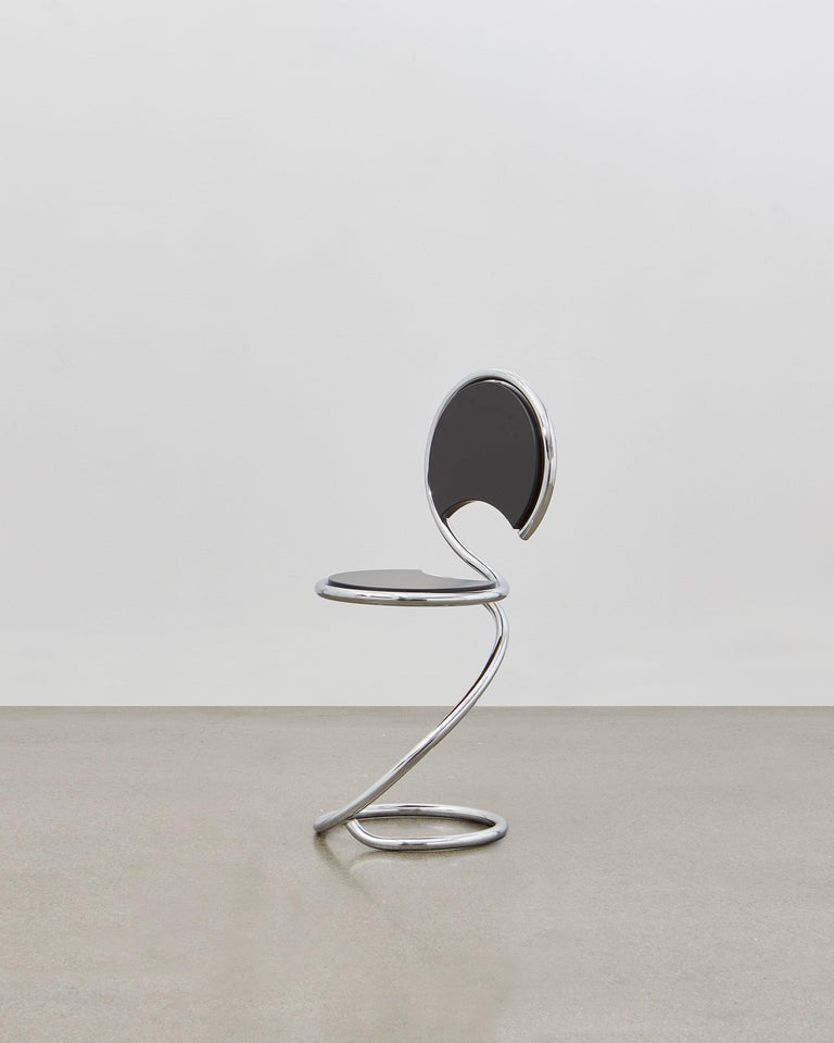 PH Snake Chair, chrome, black painted satin matt, wood seat/back ...